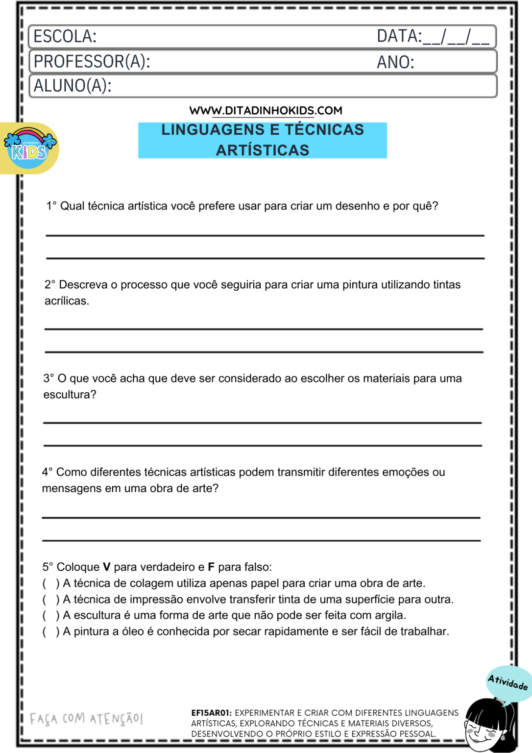 Atividades de Artes para 6° ao 9° Ano - DitadinhoKIDS